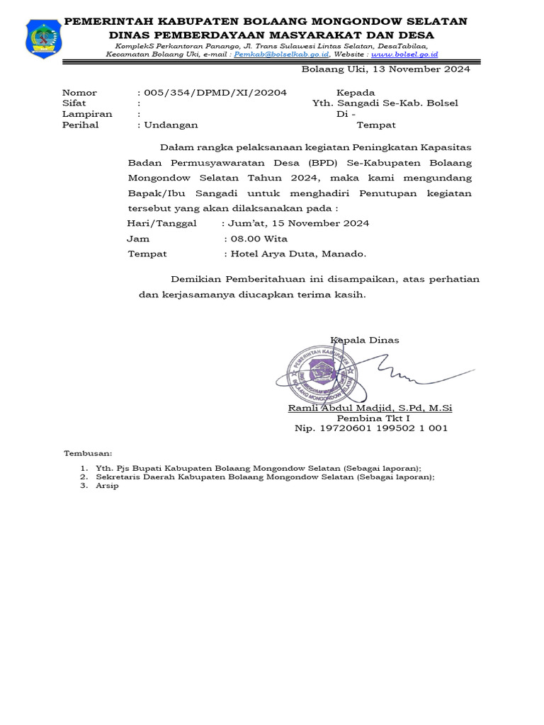 Undangan Penutupan Sangadi - BPD 2024 | PDF Undangan Penutupan Sangadi - BPD 2024 | PDF