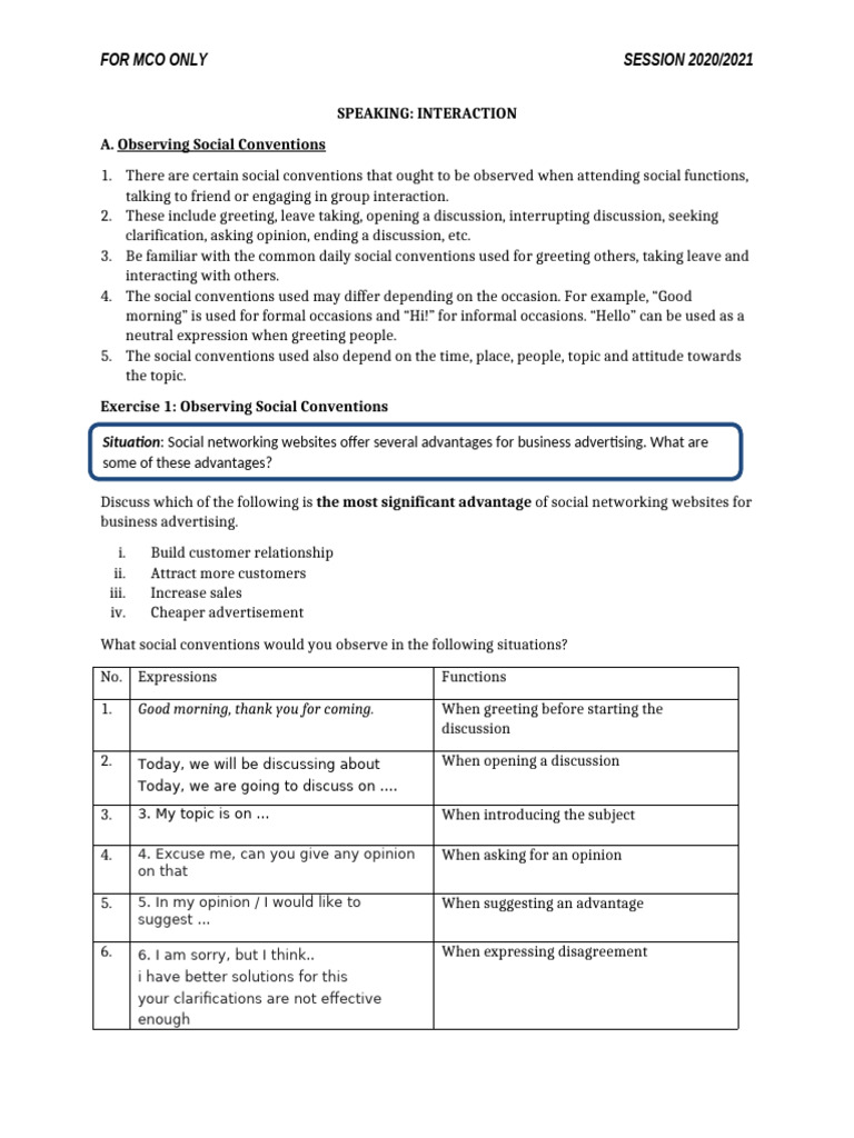 TOPIC 2 SPEAKING INTERACTION - WITH ANSWERS | PDF | Human Communication