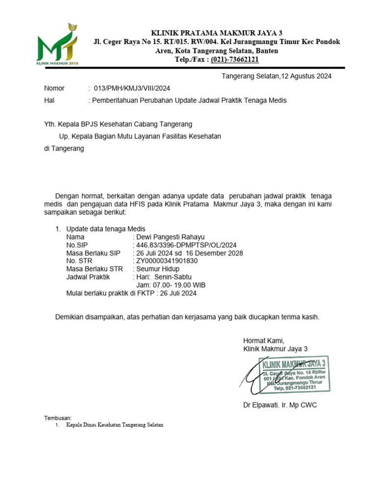 Surat Pengajuan HFIS KAtegori Tenaga Medis | PDF