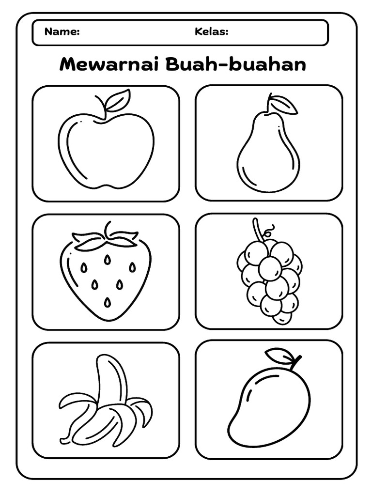 Lembar Kerja Mewarnai Buah-Buahan Hitam Putih PDF | PDF