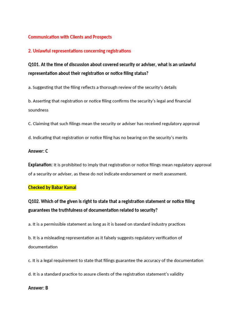 Series 66 Exam Practice Test 4 (1) Q101-110 Babar | PDF | Financial ...