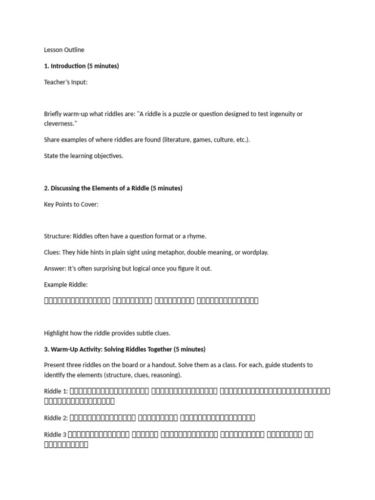 Year 6-lesson plan-Riddles | PDF