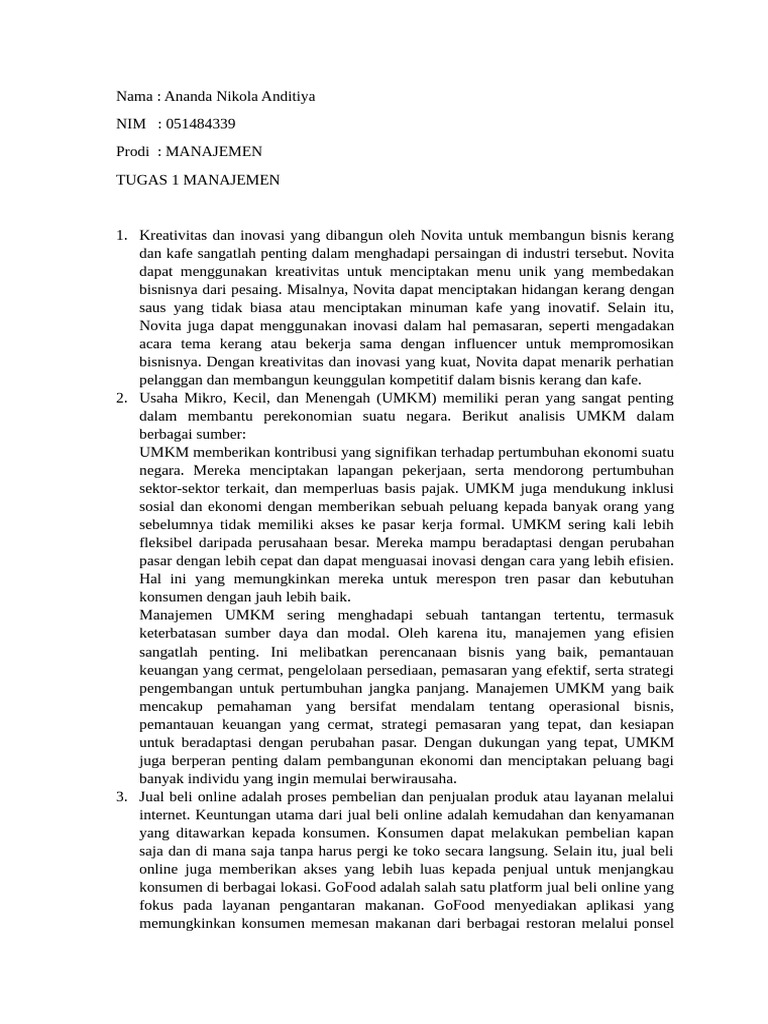 Kreativitas UMKM dan Dampak GoFood | PDF