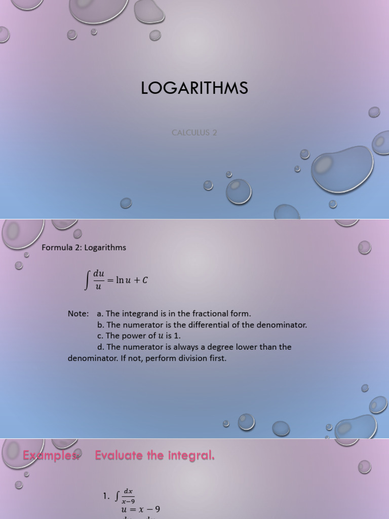 Formula (2) Integration by Logarithms | PDF | Numbers | Combinatorics