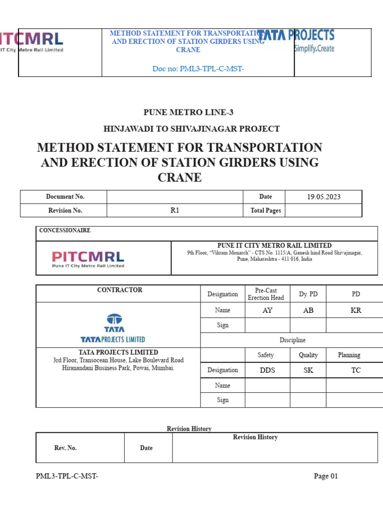 PI Girder Erection Method Statement | PDF | Crane (Machine) | Trailer (Vehicle)