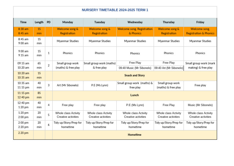 Nursery Timetable Term 1 | PDF