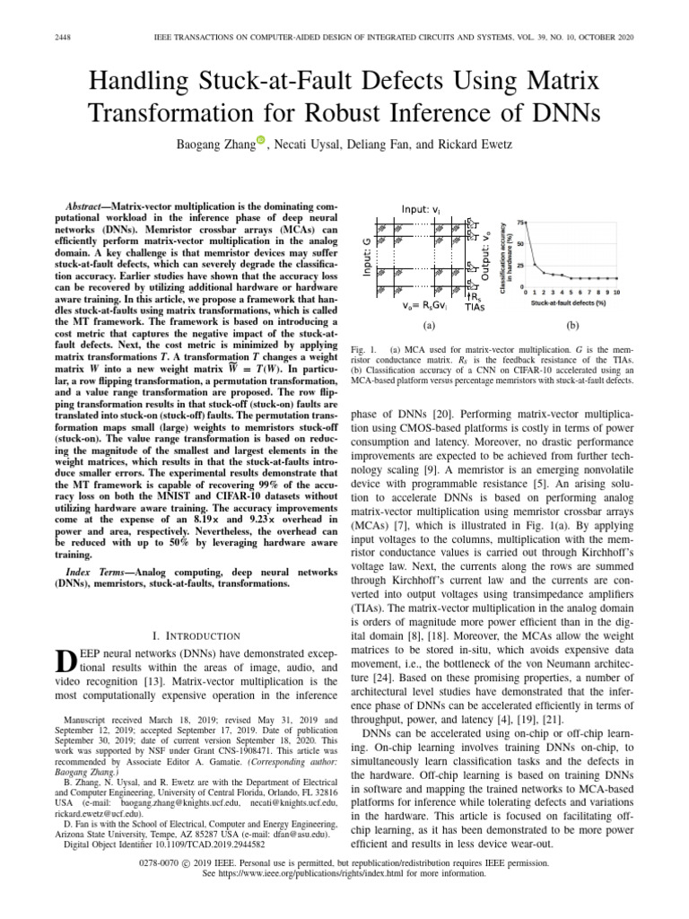 Handling Stuck-at-Fault Defects Using Matrix Transformation For Robust ...