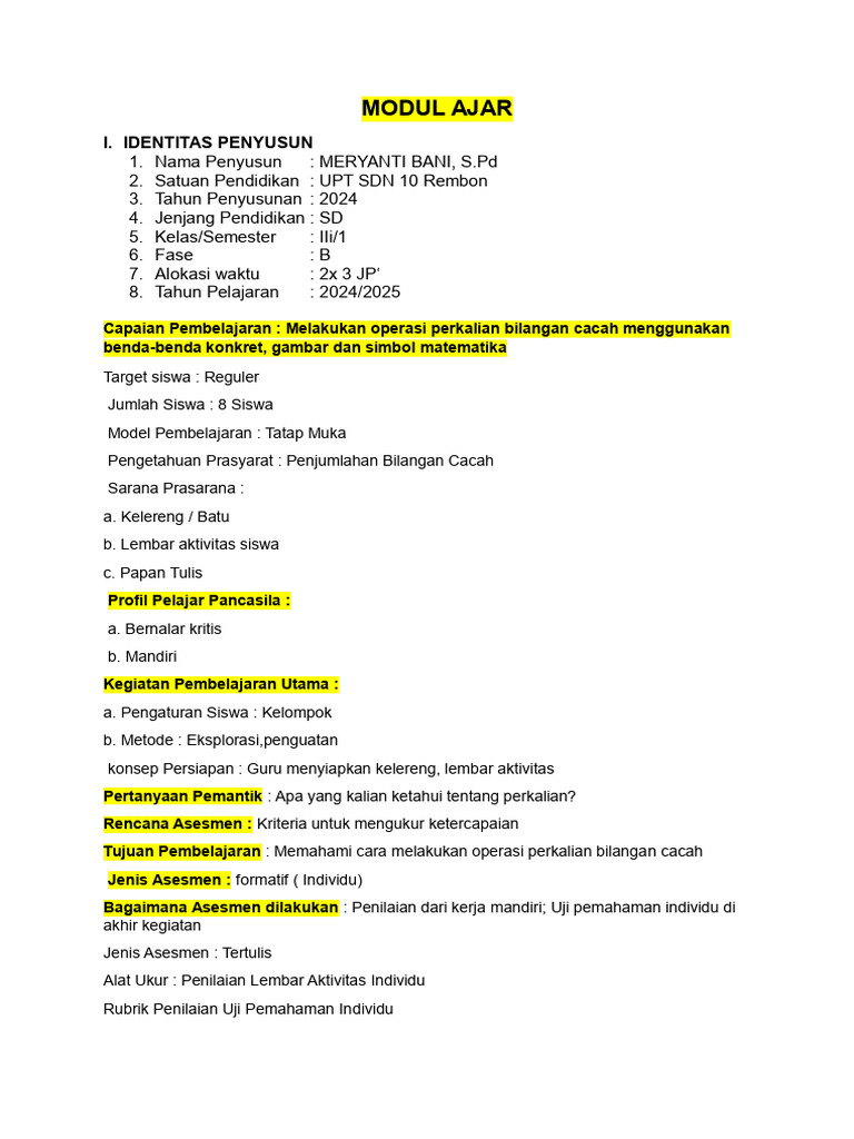 Modul Pembelajaran Perkalian SD Kelas 2 | PDF