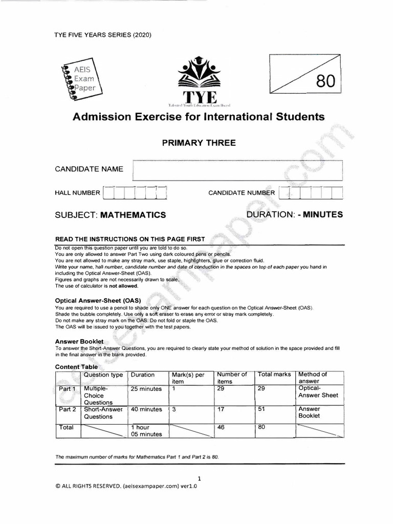P3 Math 2020 (TYE 5 Years Series) | PDF