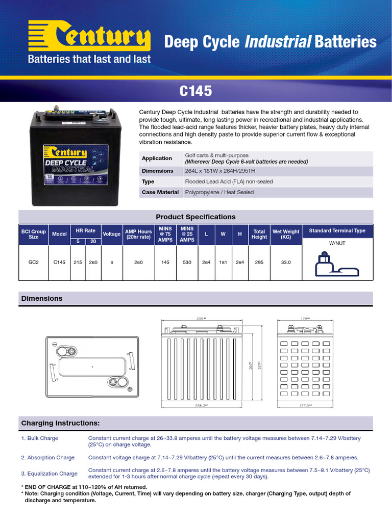 deep-cycle-industrial-c145_spec-sheet-au | PDF | Applied And ...