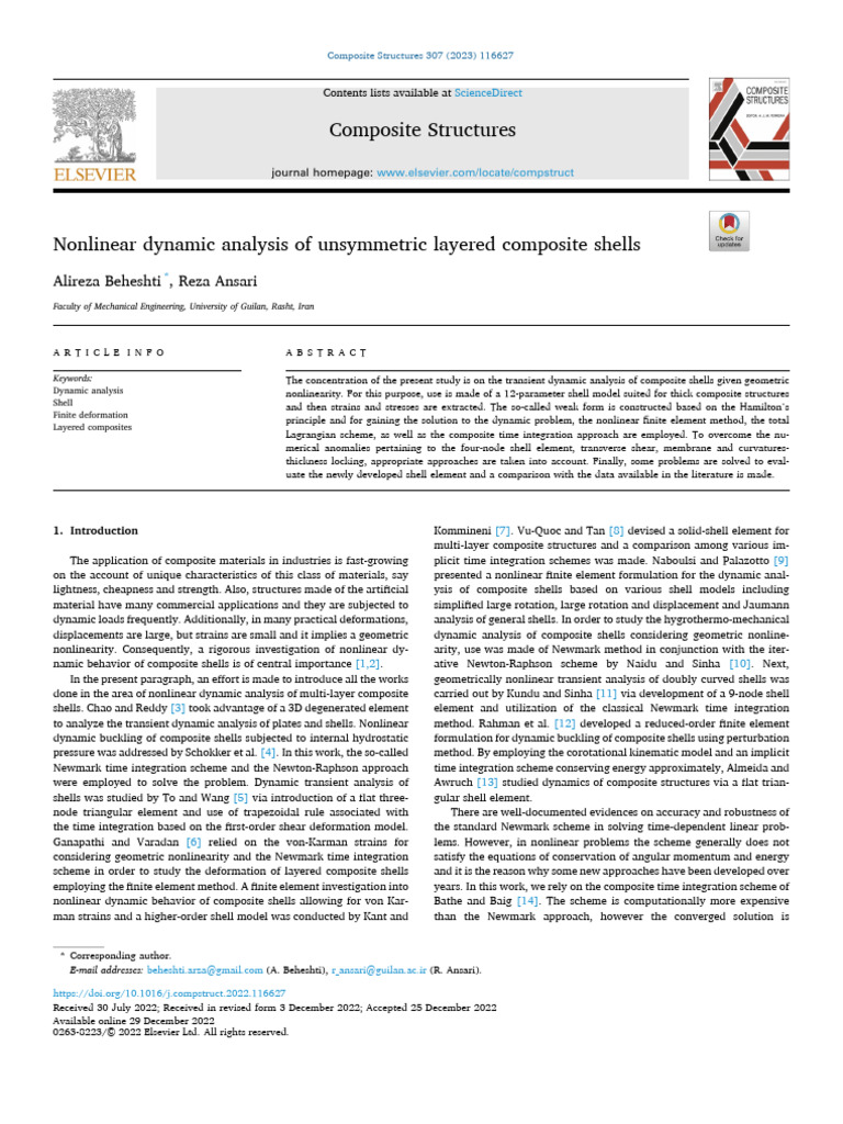 Nonlinear Dynamic Analysis of Unsymmetric Layered Comp - 2023 ...