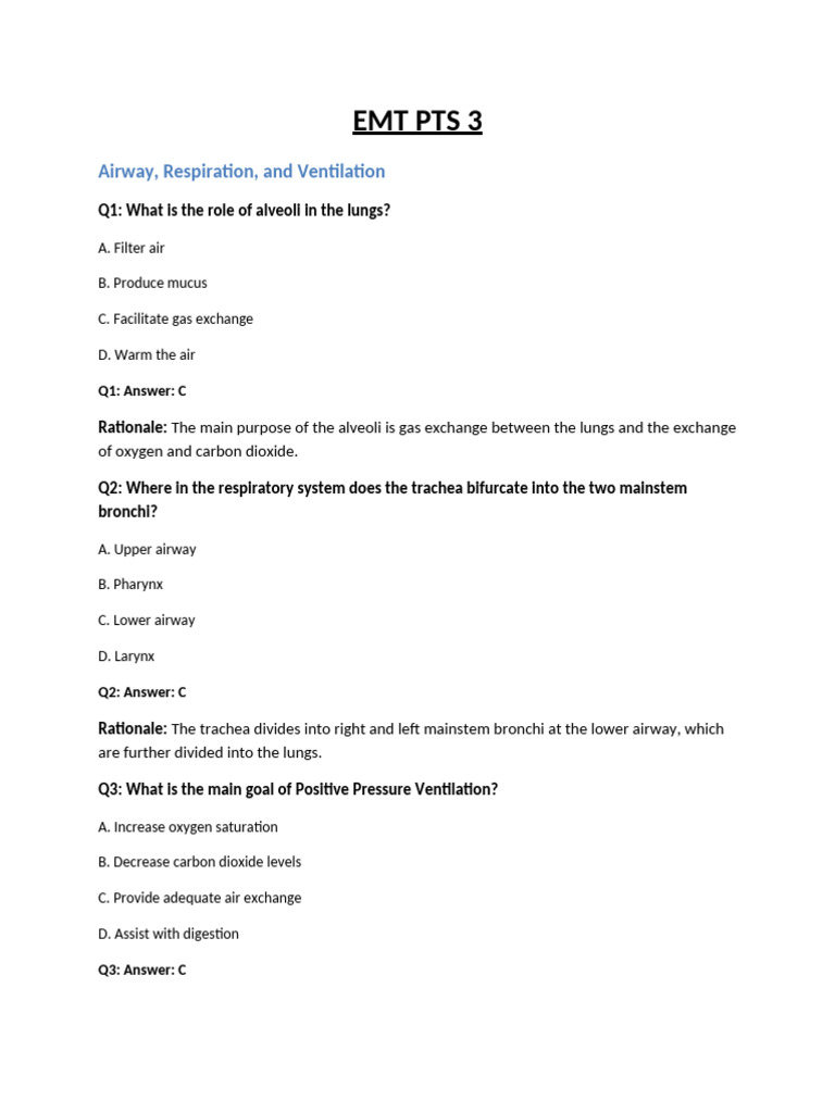 Rewritten Emt Pts 3 q1 to q120 | PDF | Respiratory Tract | Heart Failure