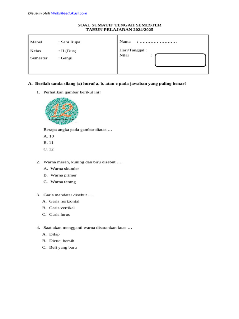 STS SENI RUPA KELAS 2 | PDF