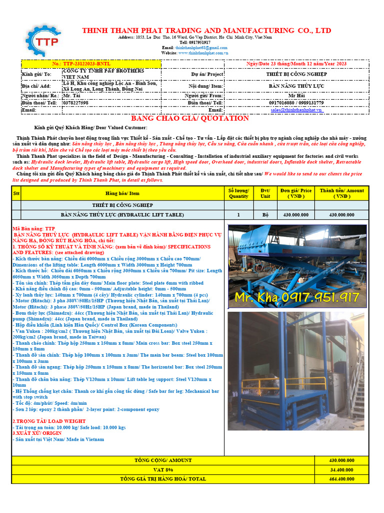 Báo Giá Bàn Nâng TH y L C | PDF
