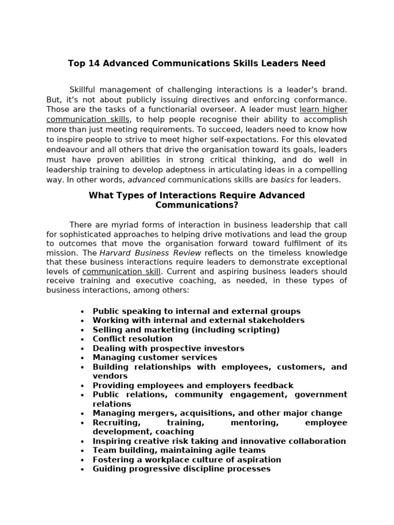 Top 14 Advanced Communications Skills Leaders Need | PDF | Nonverbal ...