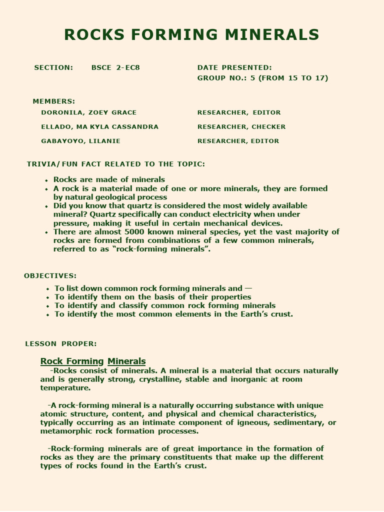 Rocks Forming Mineral Final | PDF | Minerals | Rock (Geology)