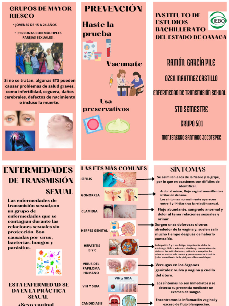 Folleto Tríptico Informativo Datos Sida Vih Sencillo Rosa Rojo Blanco ...