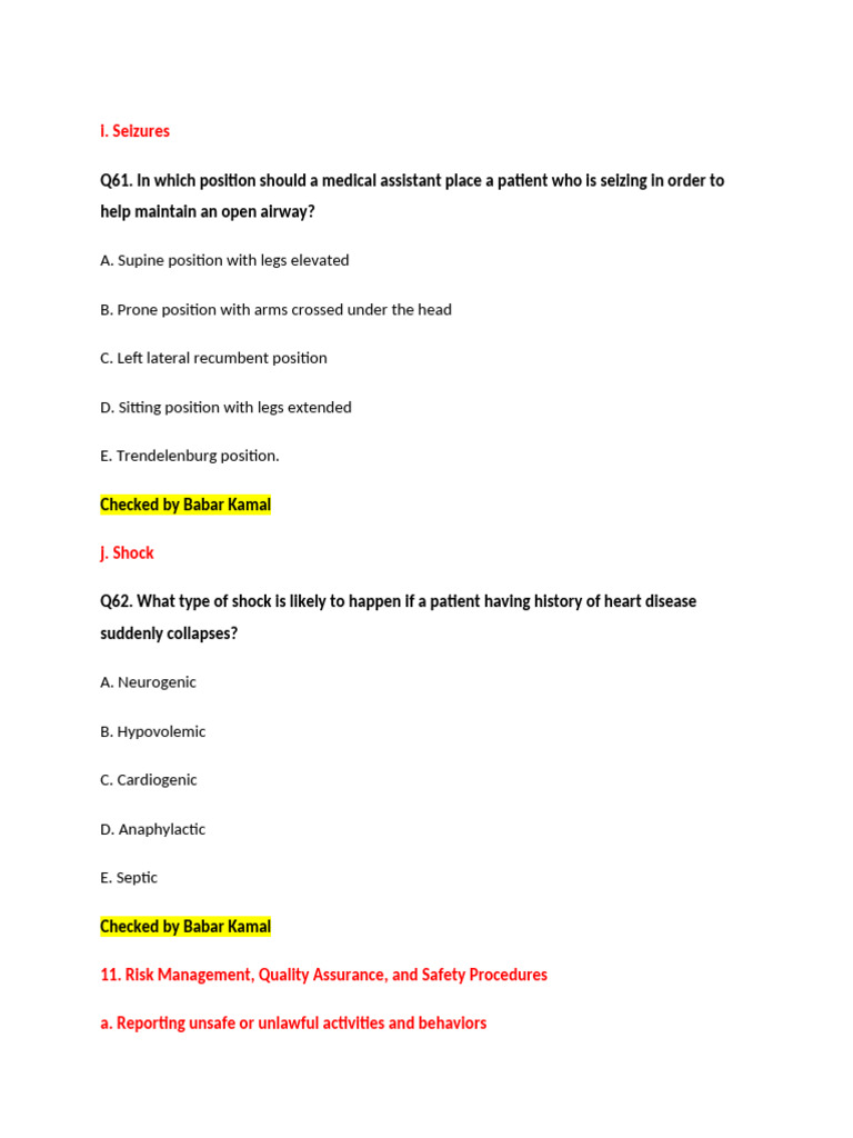 CMA Practice Test: Patient Care Scenarios | PDF | Shock (Circulatory ...