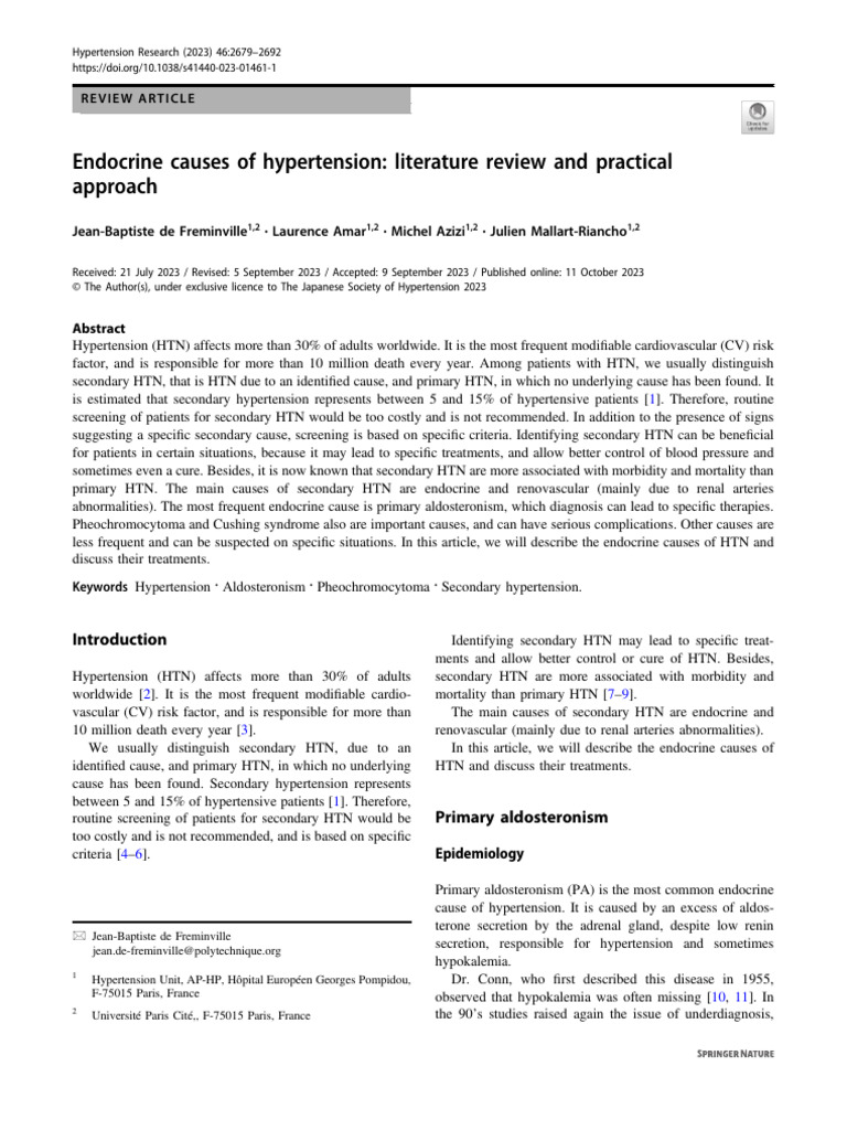 Endocrine Causes of Hypertension. Nature. 2023 | PDF | Hypertension | Adrenal Gland