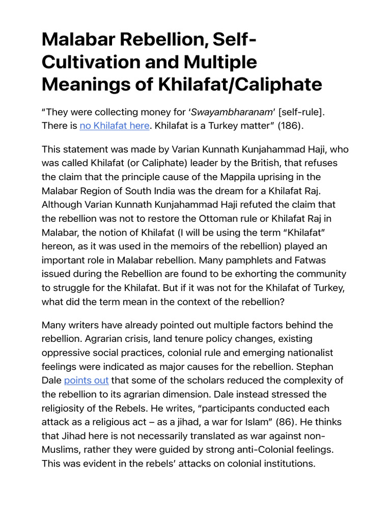 Malabar Rebellion and Khilafat Meaning | PDF | Caliphate | Jihad