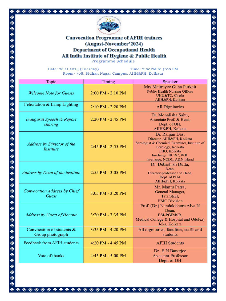 Tentative Programme Schedule For Convocation Pdf