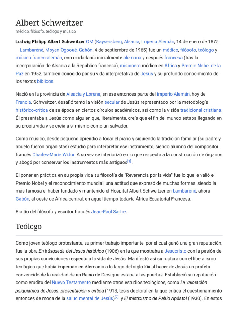 Albert Schweitzer - Wikipedia, La Enciclopedia Libre | PDF