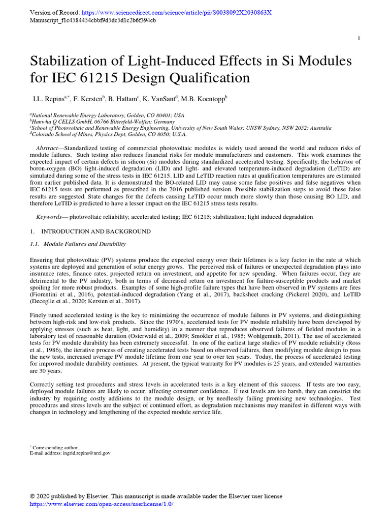 Stabilization of Light-Induced Effects in Si Modules for IEC 61215 ...