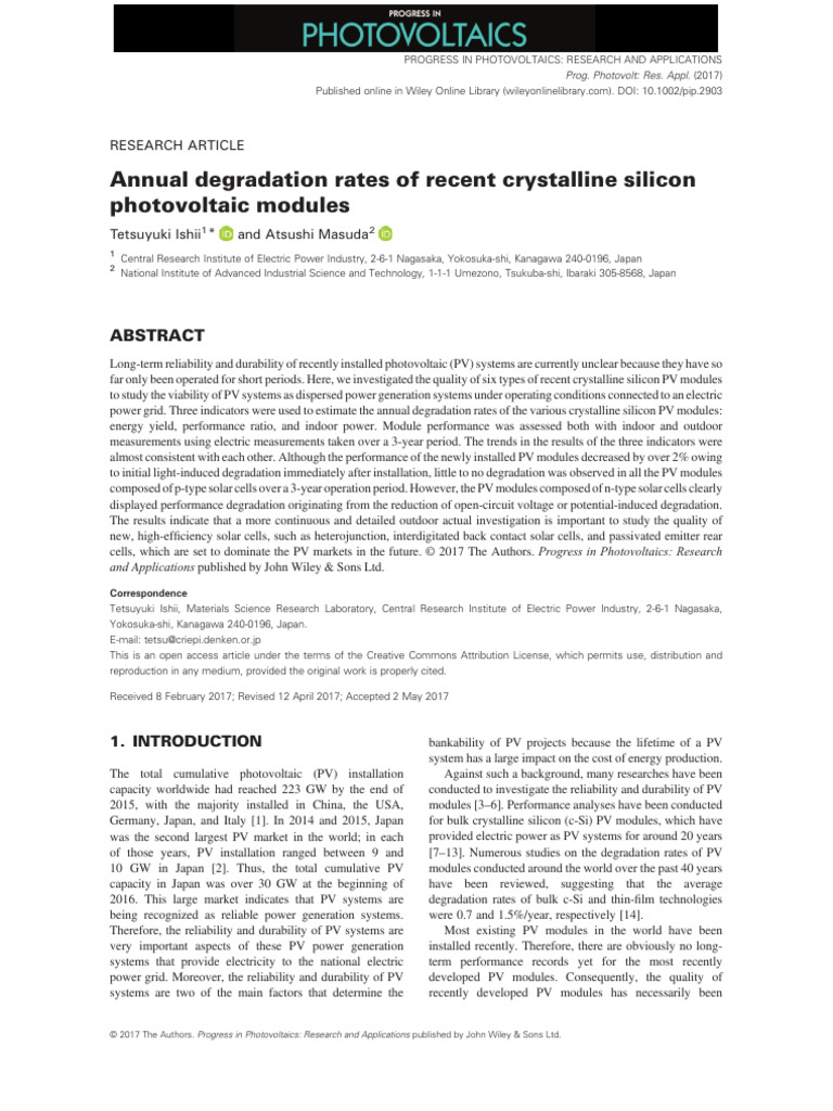 Annual Degradation Rates of Recent Crystalline Sil | PDF ...
