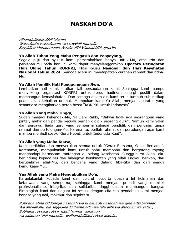 Naskah Do'a HUT KORPRI | PDF