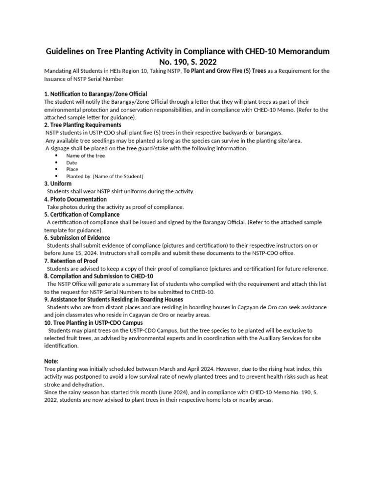 4.-Guidelines-on-Tree-Planting-Activity-for-NSTP-CDO-Students | PDF