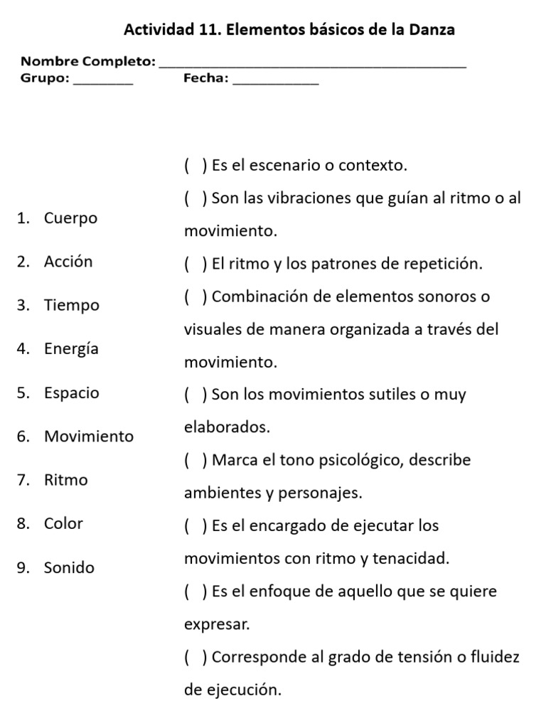 Actividad 11. Elementos de La Danza | PDF