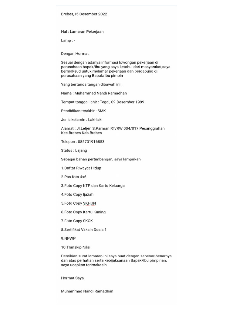 Lamaran Pekerjaan | PDF