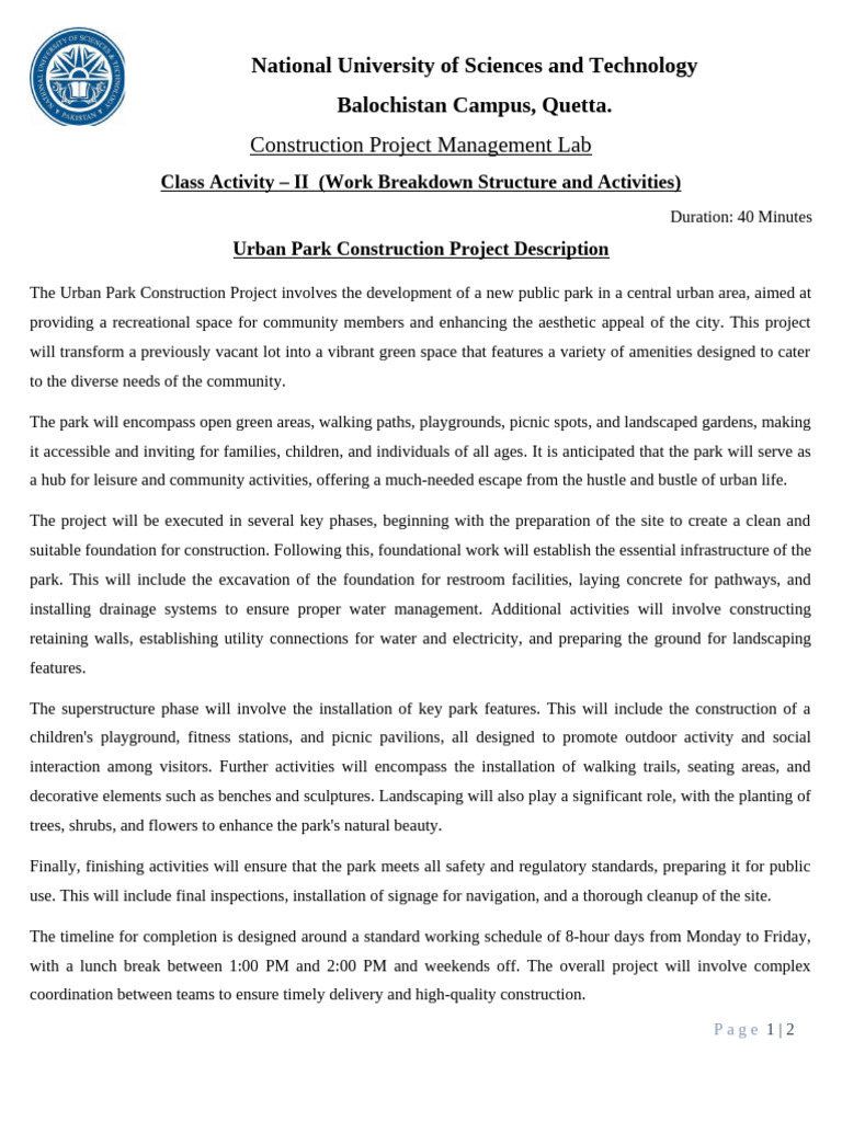 Class Activity II - Primavera P6 - WBS & Activities Creation (II) | PDF | Parks | Landscape ...