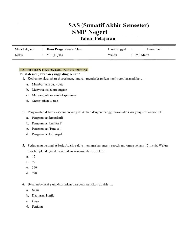 SAS IPA Kelas 7 | PDF