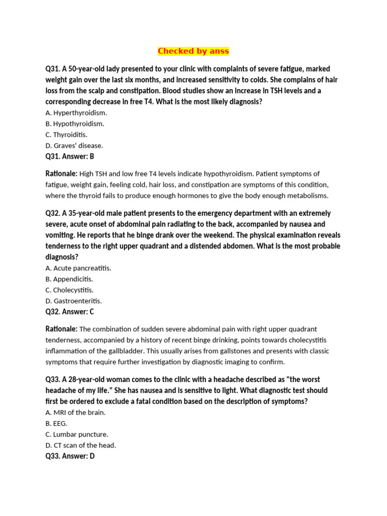 FNP Exam - PTS 4 Anss 31-40 | PDF | Arthritis | Stroke