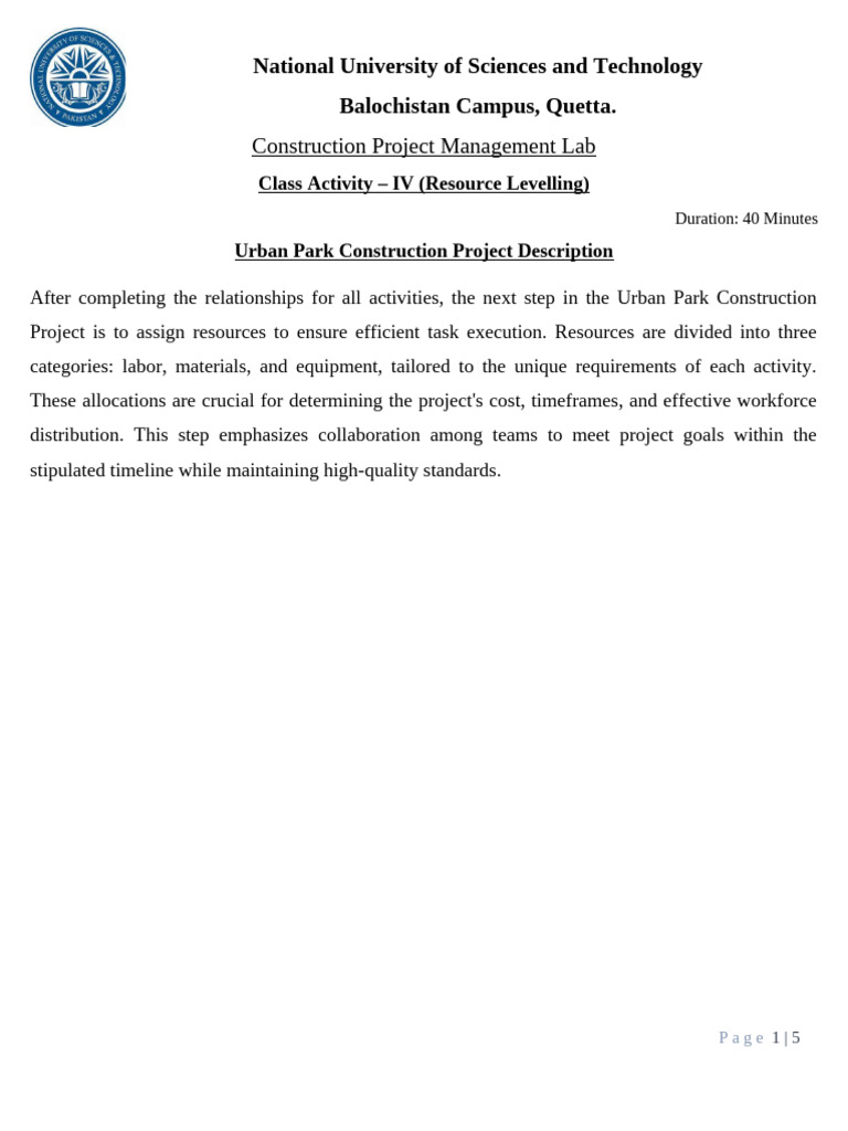 Class Activity IV - Primavera P6 - Resource Assignment | PDF | Concrete ...