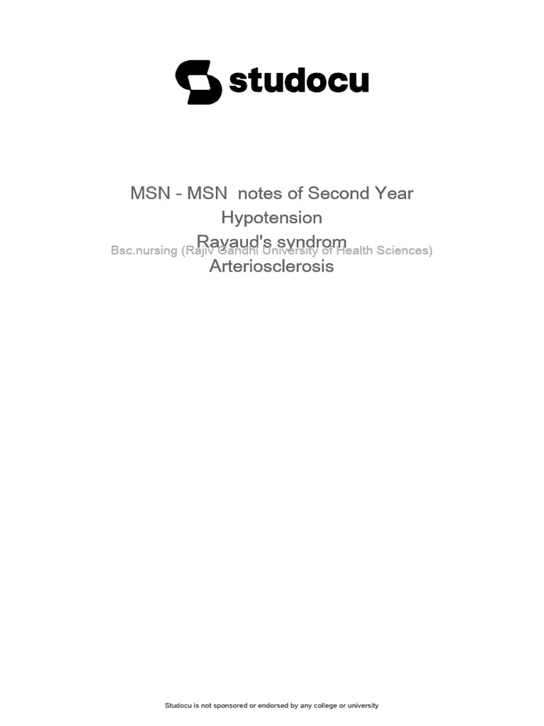 Second Year MSN Notes: Hypotension & More | PDF