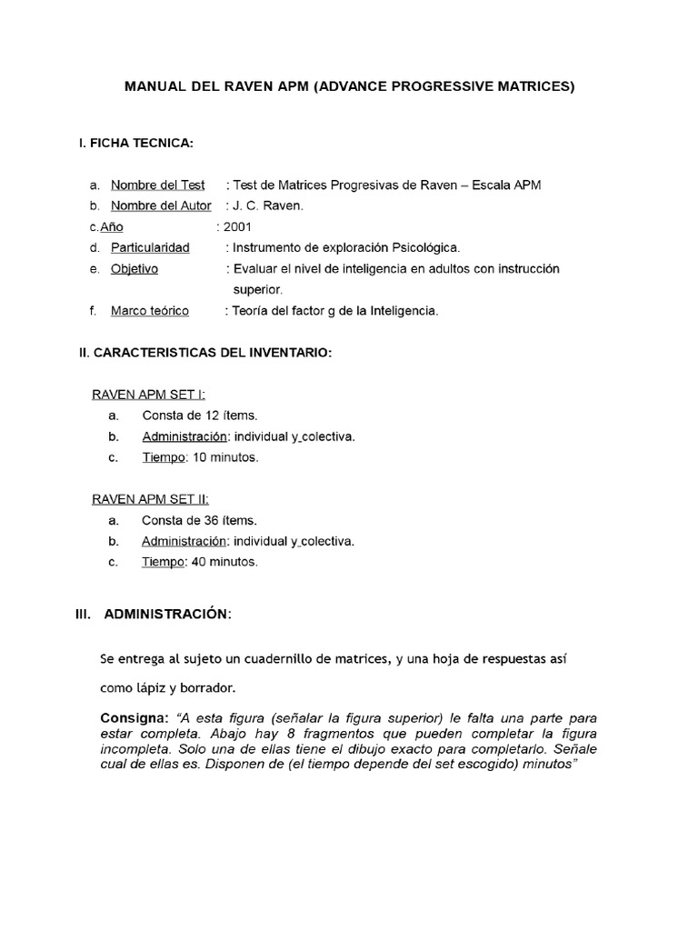 Manual-Interpretare Raven Apm | PDF