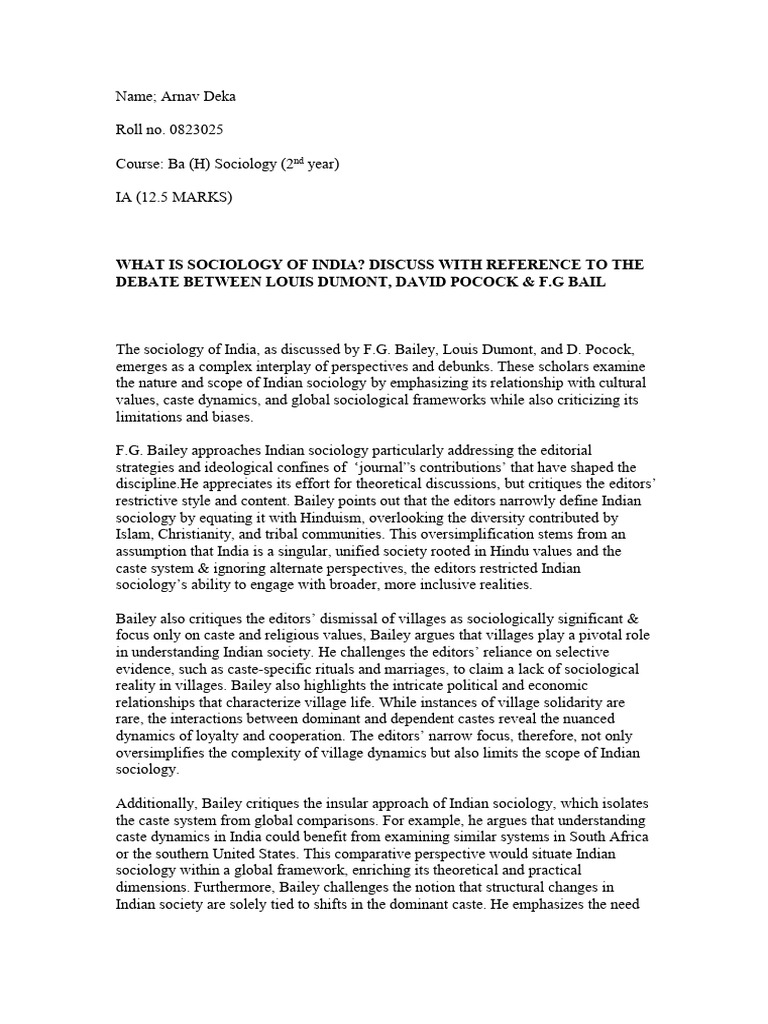 Soi Ia Arnav Assignment-1 | PDF | Sociology | Caste