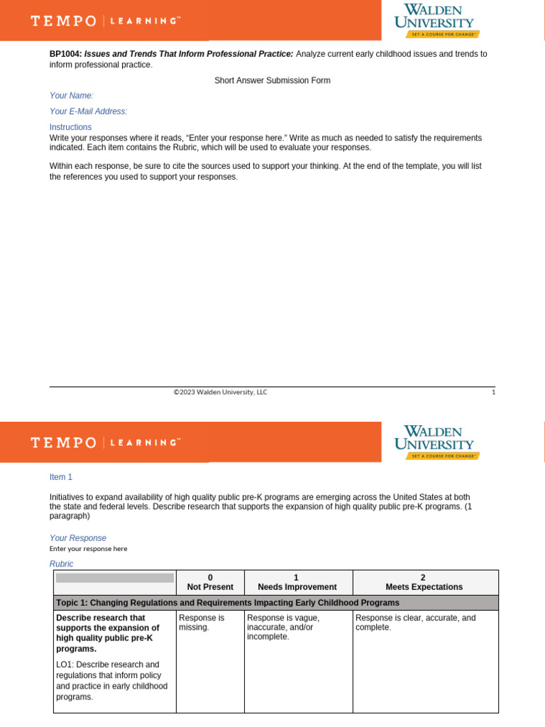 Early Childhood Issues and Trends Analysis | PDF | Rubric (Academic ...
