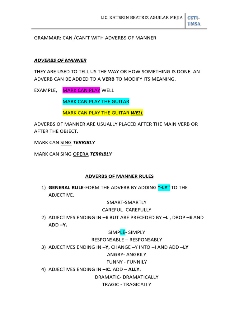 Adverbs of Manner | PDF