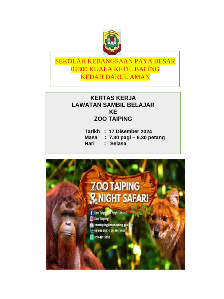 kertas kerja lawatan ke zoo taiping | PDF