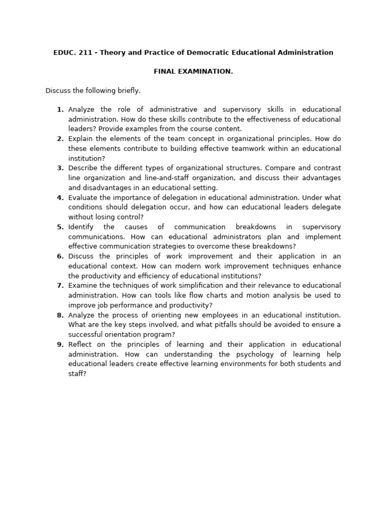 Educ 211 Final Exam | PDF
