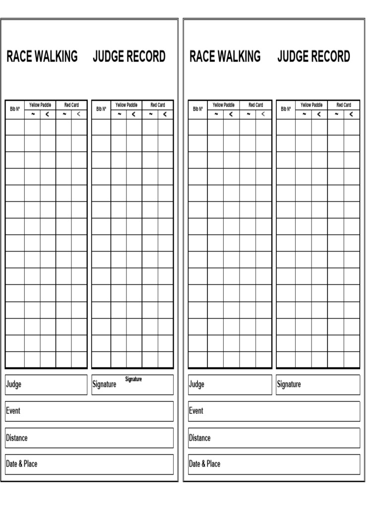 Race Walking Judge Record Template | PDF