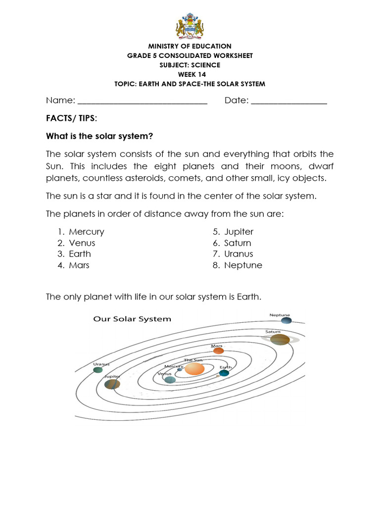 Grade 5 Science Week 14 - 2022 - consolidated worksheet | PDF | Solar System | Planets