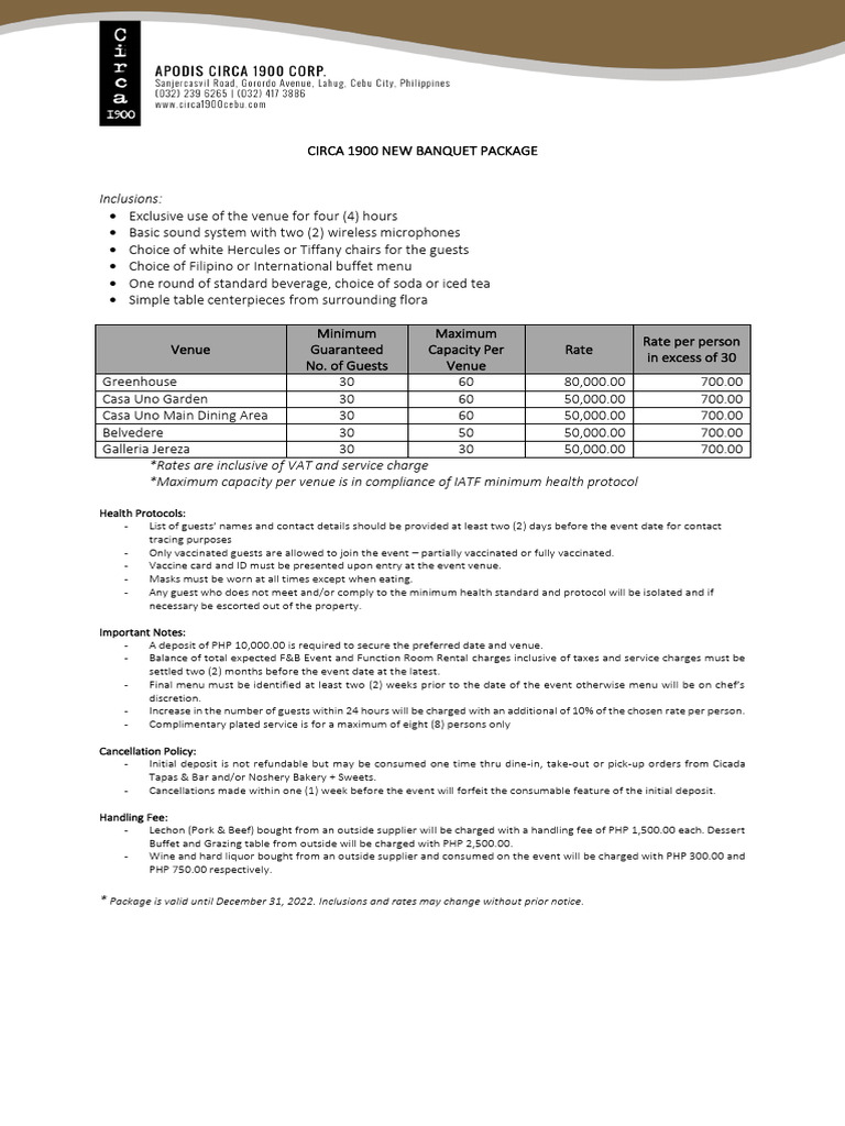 Banquet Package 2021 2022 | PDF