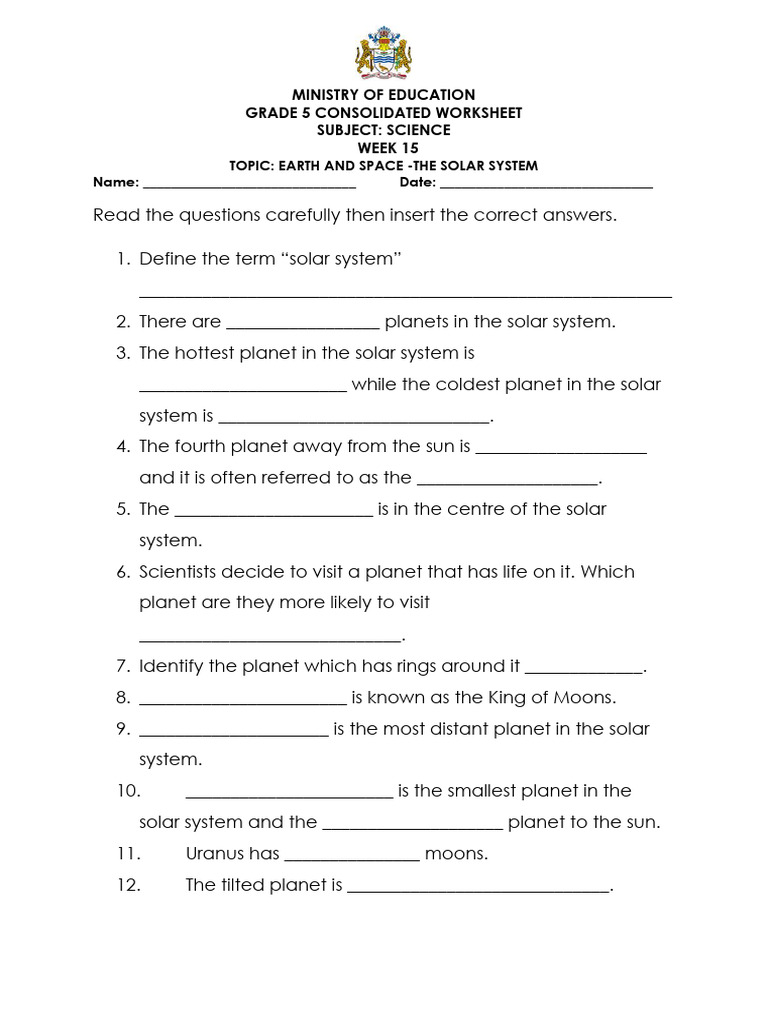 Grade 5 Science Week 15 - 2022 - Consolidated Worksheet | PDF | Planets ...