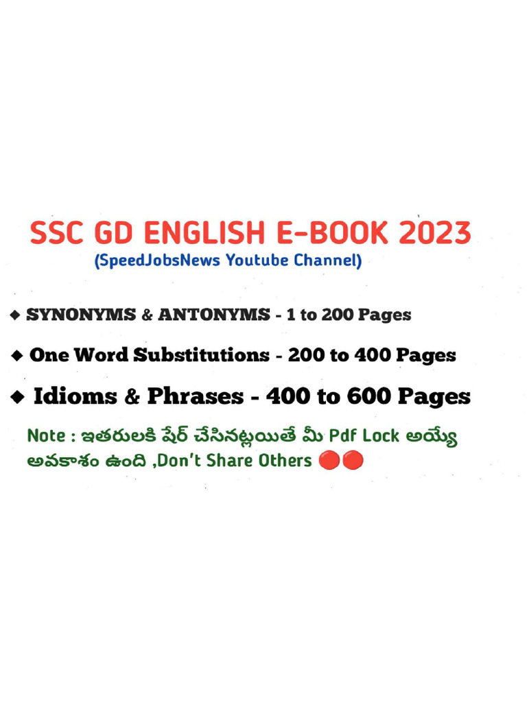 SSC GD English Vocabulary E Book Speed Jobs News | PDF