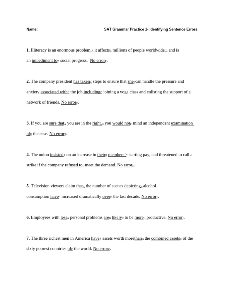 1 Grammar Practice-identifying sentence errors | PDF