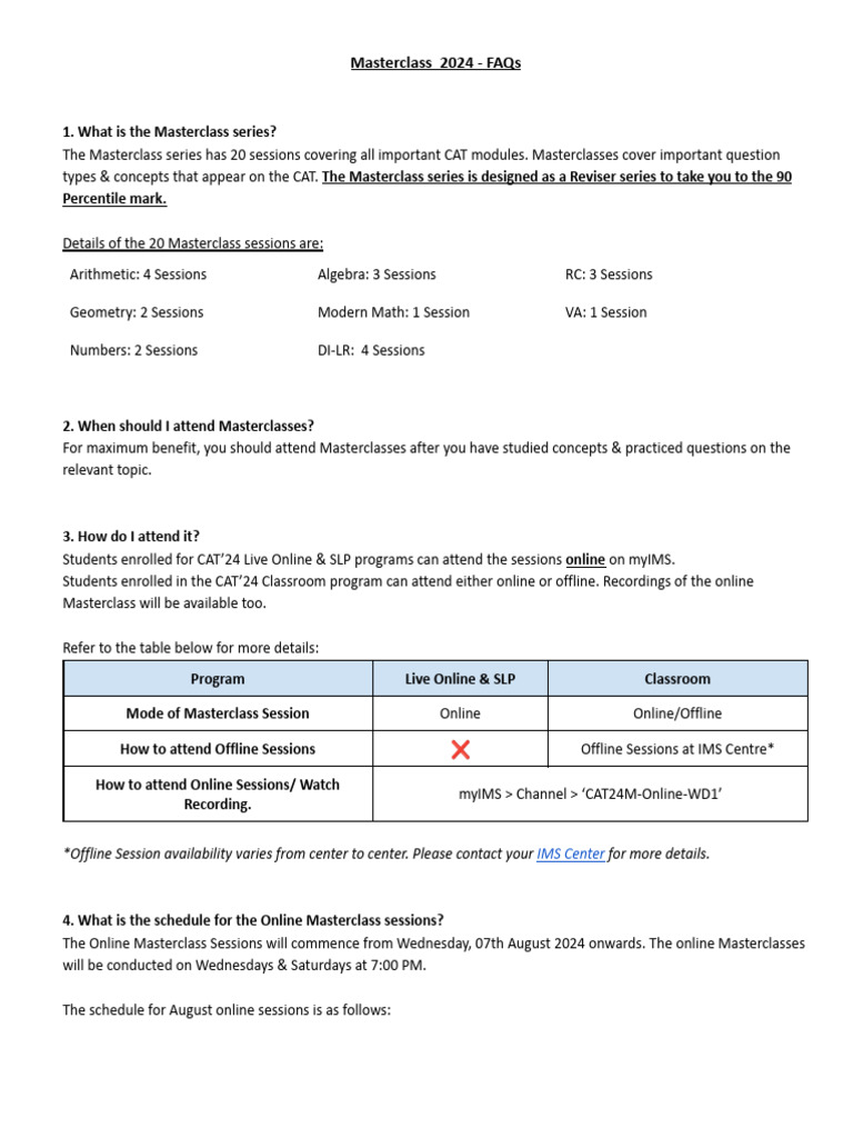Masterclass 2024 - FAQs | PDF | Mathematics